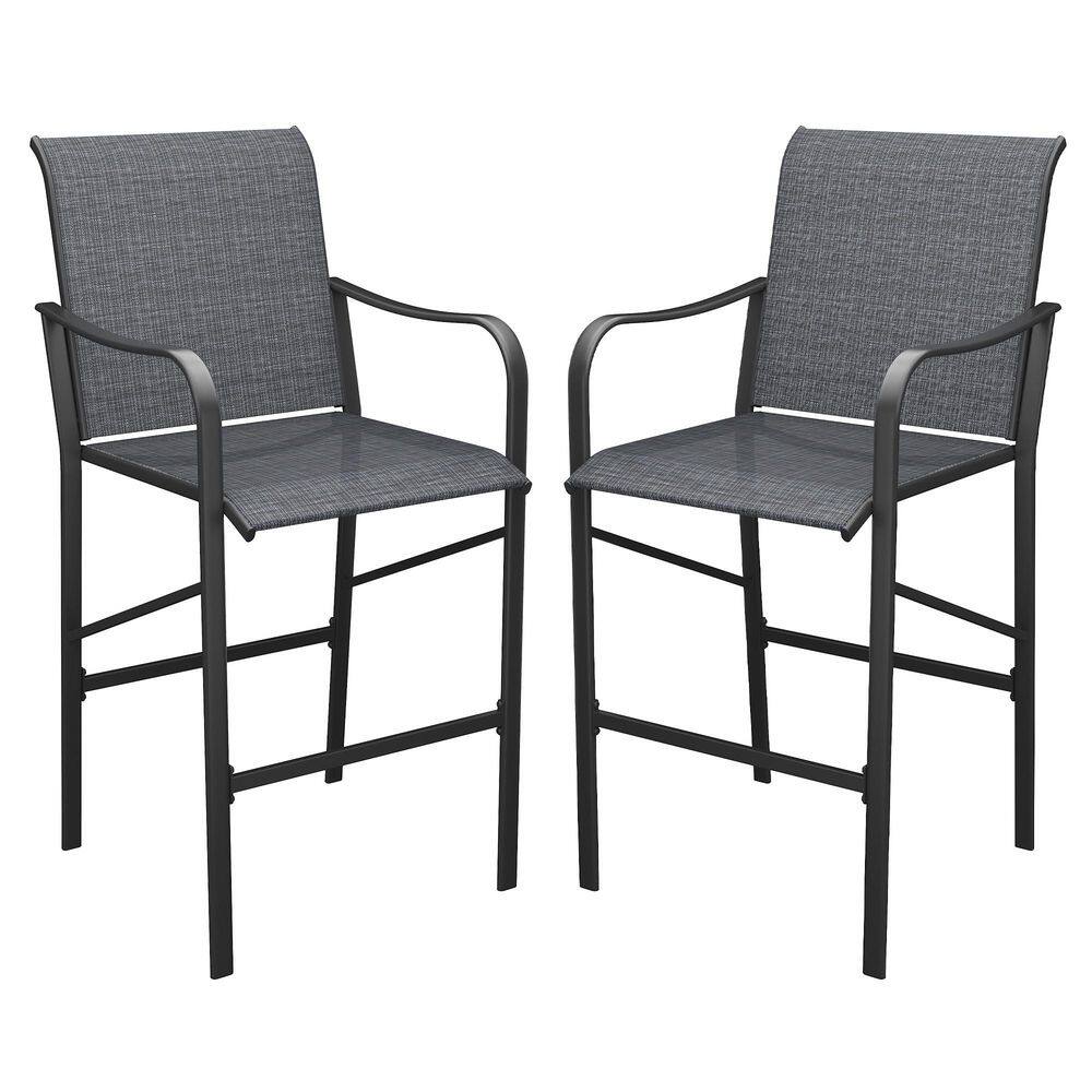 Black All-Weather Metal Outdoor Dining Chair Ergonomic Patio Bar Stool ...