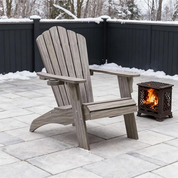 Eongdn Light Gray Oversized Adirondack Chair Fire Pit Chair with Cup ...