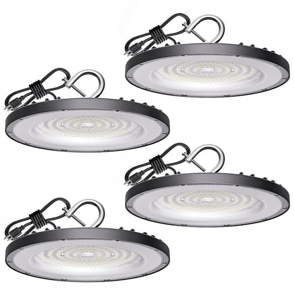 Bieuoram 11 in. 150-Watt Integrated LED Black High Bay Light 23500LM ...