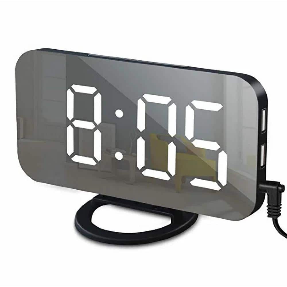 Afoxsos Black-White Digital LED Alarm Clock Mirror 2 USB Charger Ports ...