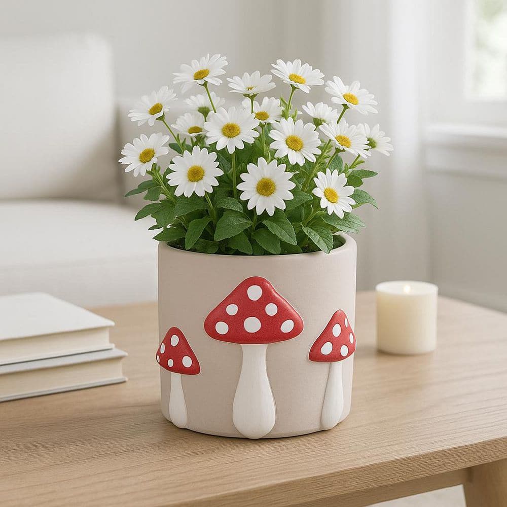 Liv & Skye Red Ceramic Magic Mushroom Applique Planter (6 in. W x 5 in ...
