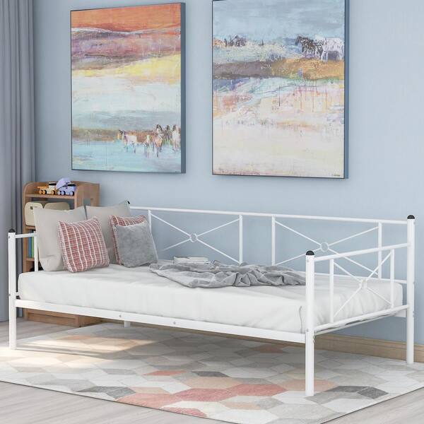 GOJANE White Twin Metal Daybed Frame with Steel Slats QJ537535EEO