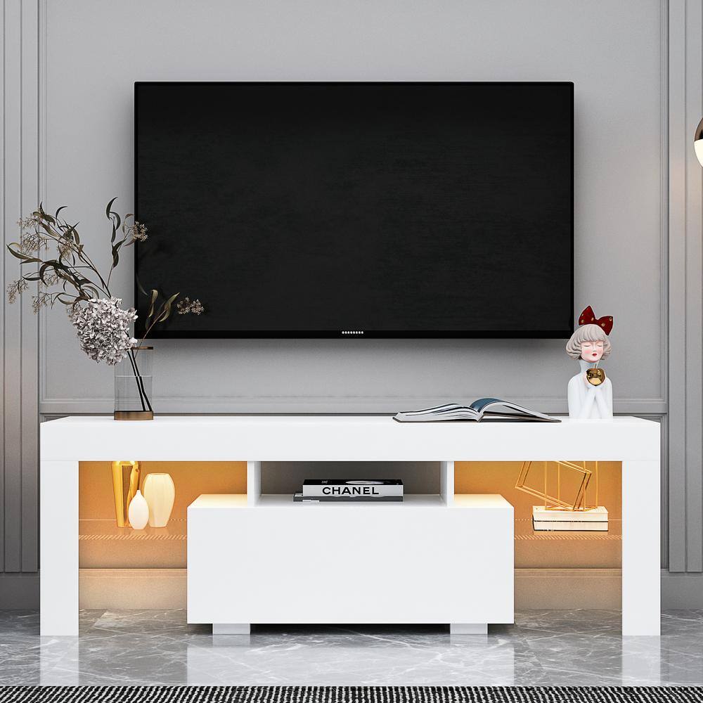 Polibi Modern TV Stand Fits TV's up to 55 in. with LED Light TV Cabinet ...