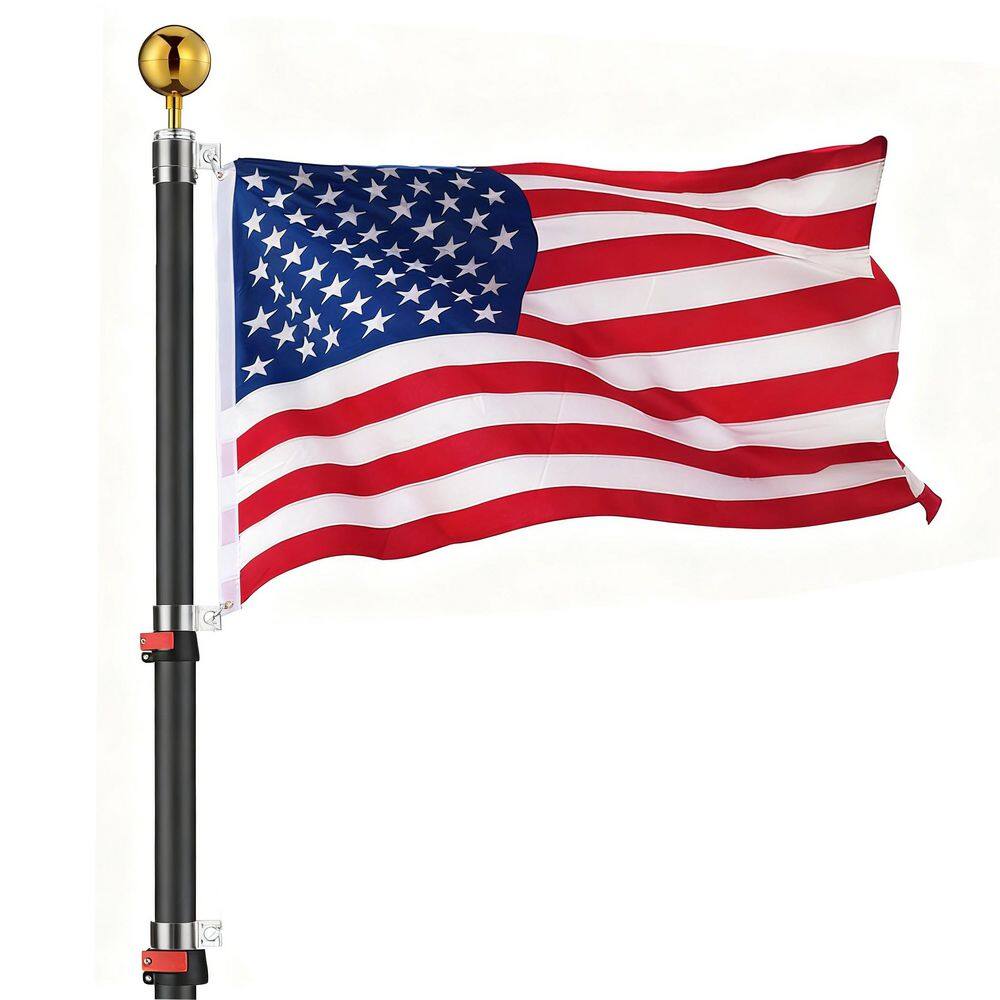 MOEPISY 20 ft. Black Telescopic Flag Pole Kit, Rotating Lock Aluminum ...