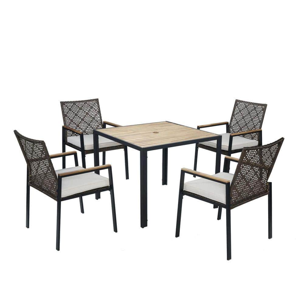 FIROMO Coffee Brown 5-Piece Acacia Wood Patio Conversation Outdoor ...