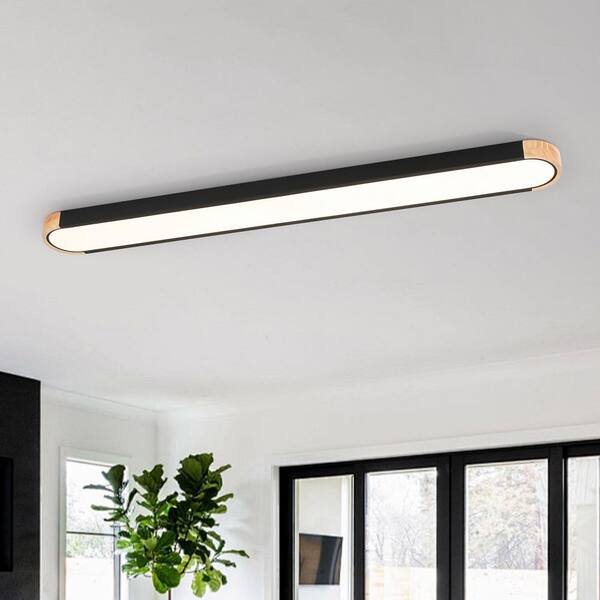 HUOKU Lumin 48 in.W Matte Black Integrated LED Flush Mount Long ...