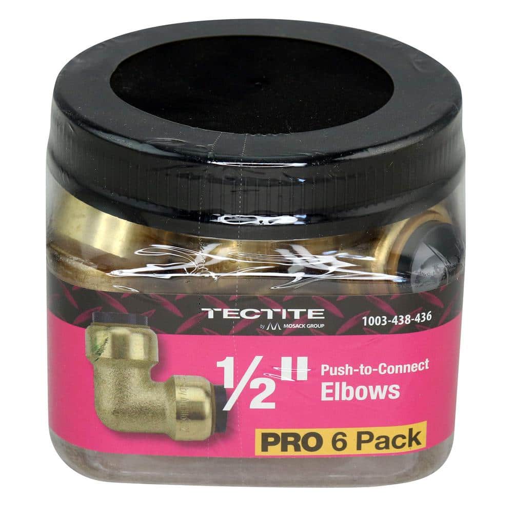 Tectite 1/2 in. Brass Push-To-Connect 90-Degree Elbow Pro Pack (6-Pack) FSBE126JR - The Home Depot