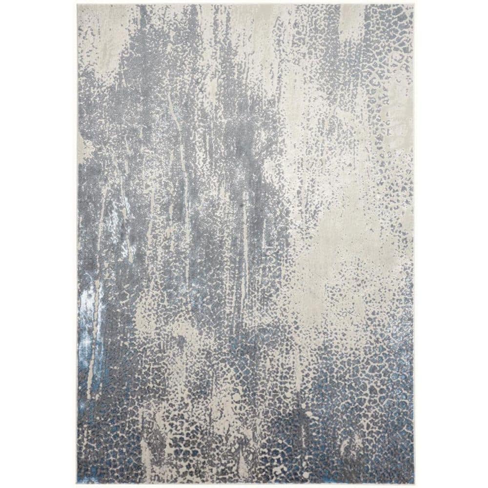 HomeRoots 8 ft. x 10 ft. Ivory, Gray, Blue Abstract Area Rug 2000566610 ...