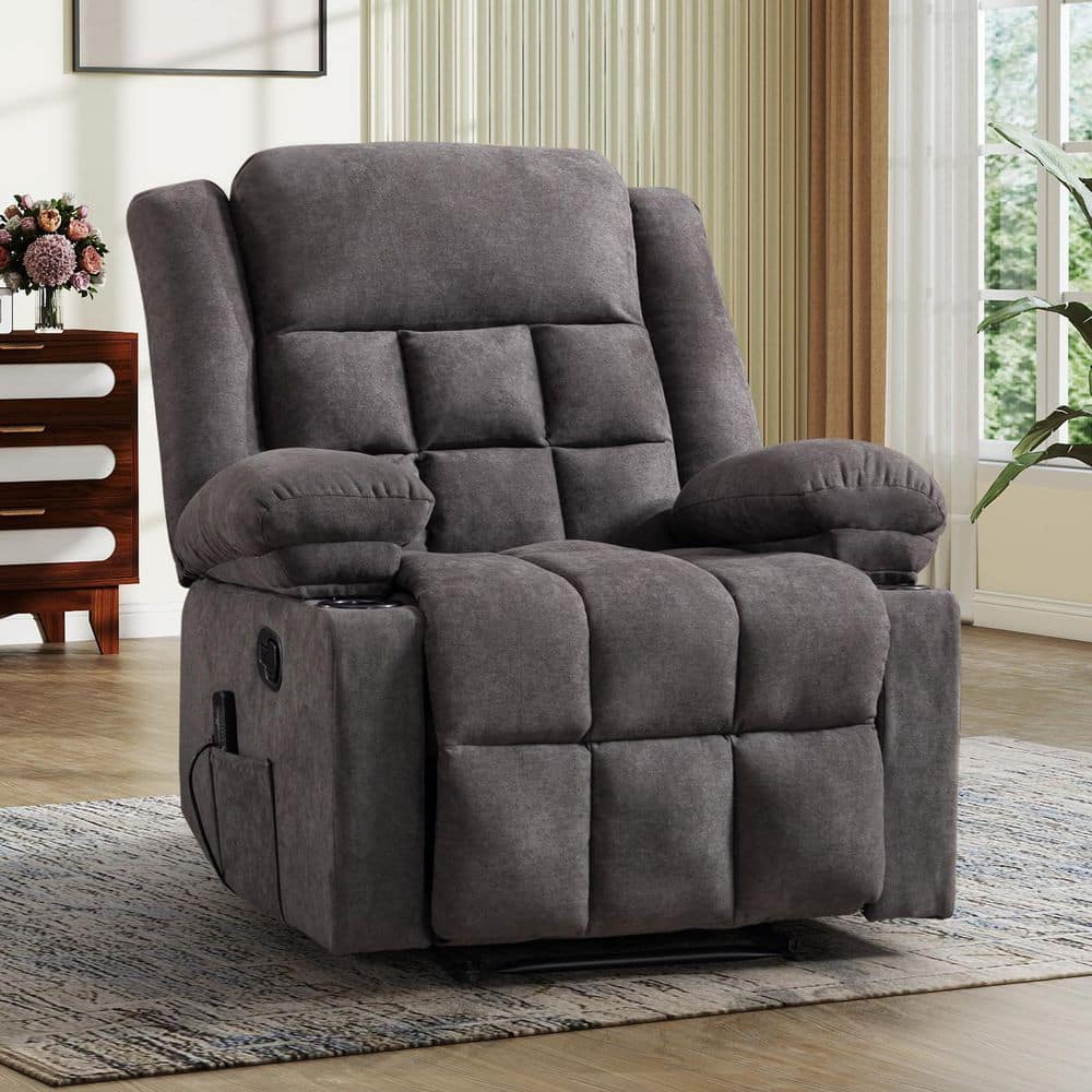 DESwan 36.2 in. W Overstuffed Gray Microfiber Upholstered Standard Base ...