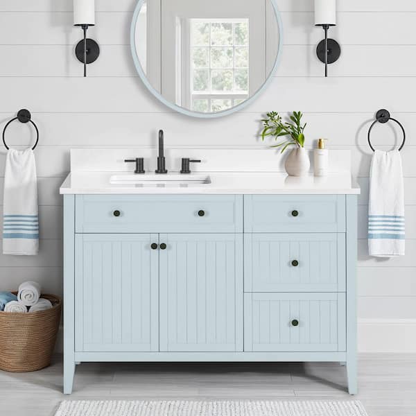 Avanity Layla 49 in. Single Sink Ice Blue Bath Vanity with White ...