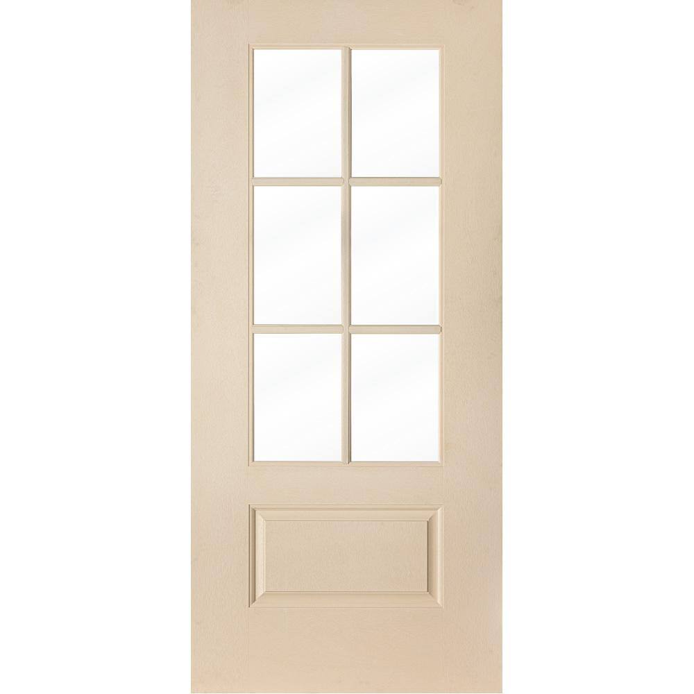 Krosswood Doors 36 in. x 79 in. Farmhouse 6 Lite Clear Glass Window Universal/Reversible ...