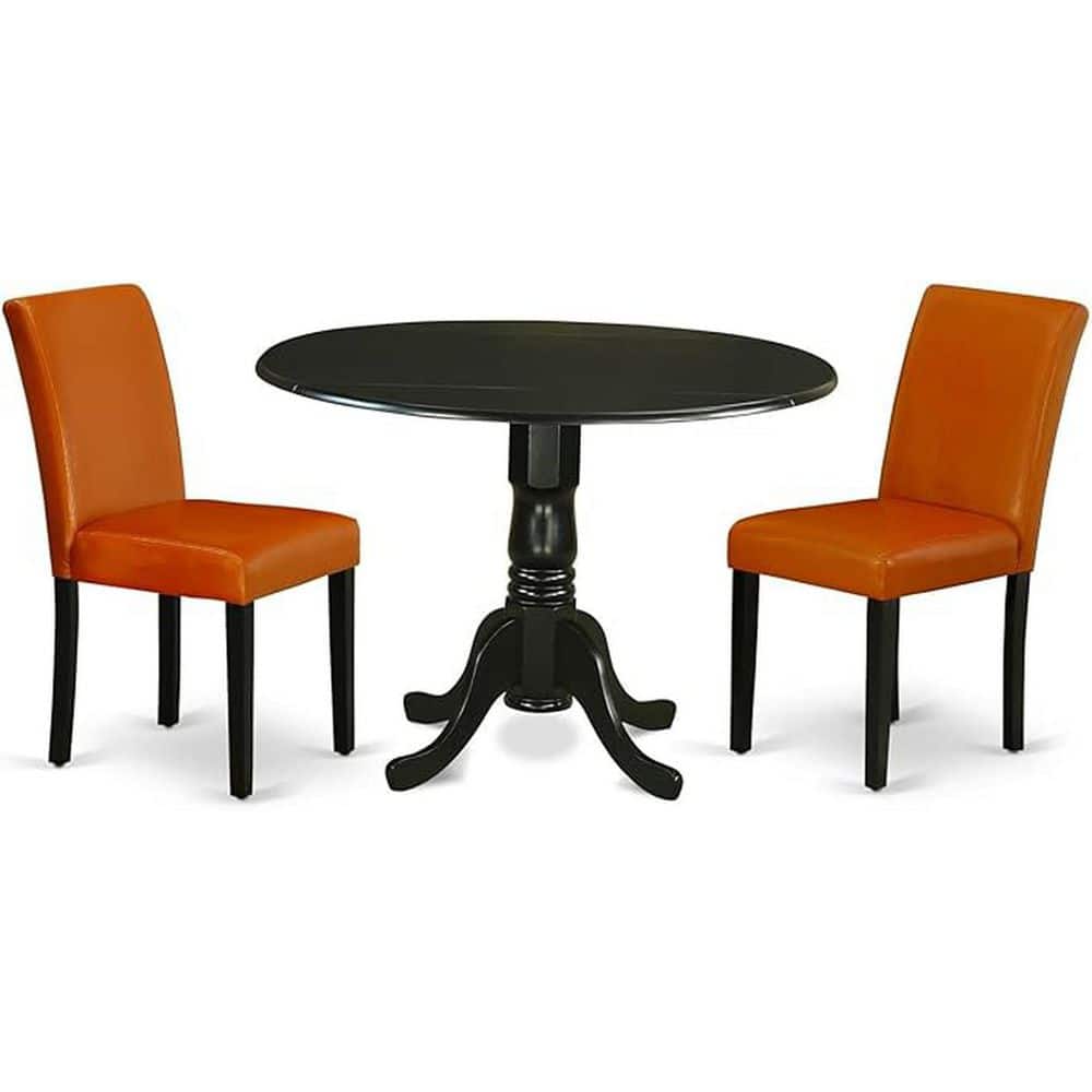 HOME IMPORTS EMPORIUM 3-Piece Black Finish Solid Wood Top-Round Dining Room Set with Dropleaf ...