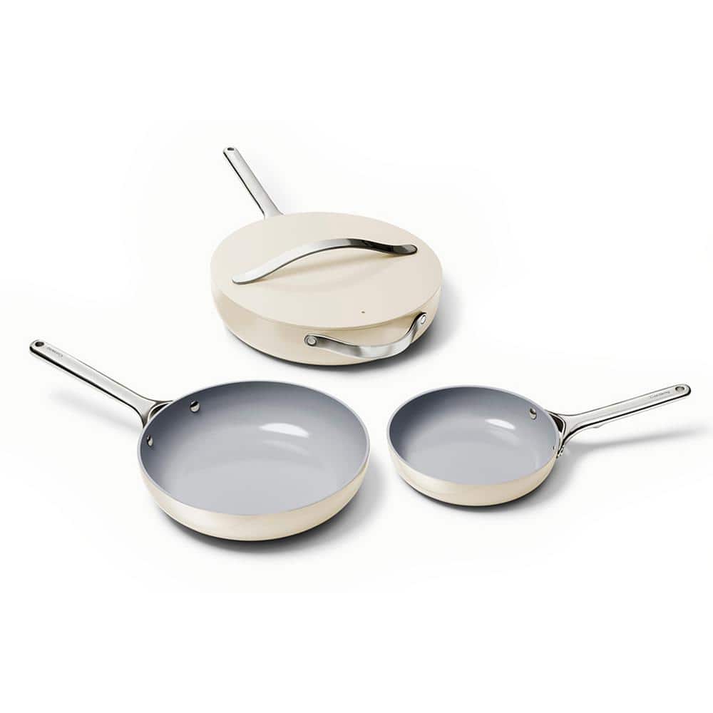 CARAWAY HOME 3-Piece Ceramic Fry Pan Trio Cookware Set in Cream CW-BN11 ...
