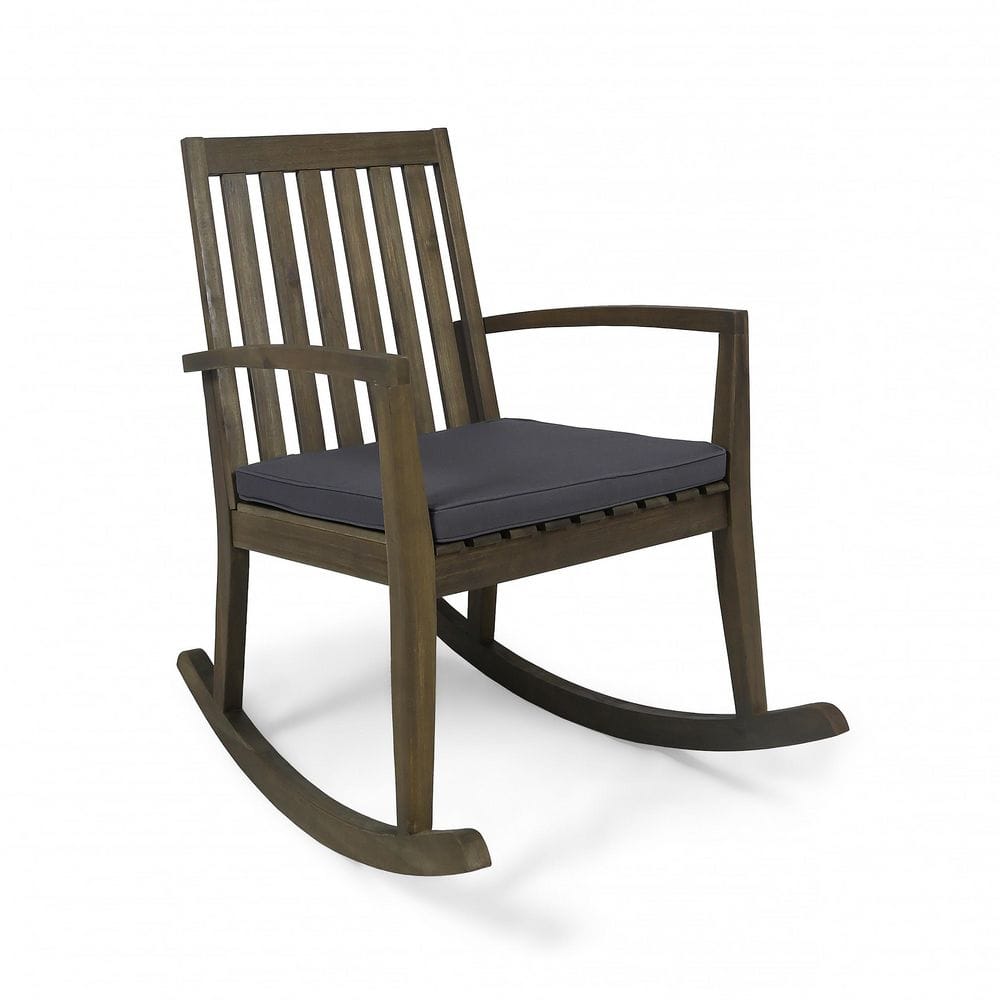Harmony Acacia Wood Mid-Century Outdoor Rocking Chair with Dark Gray ...