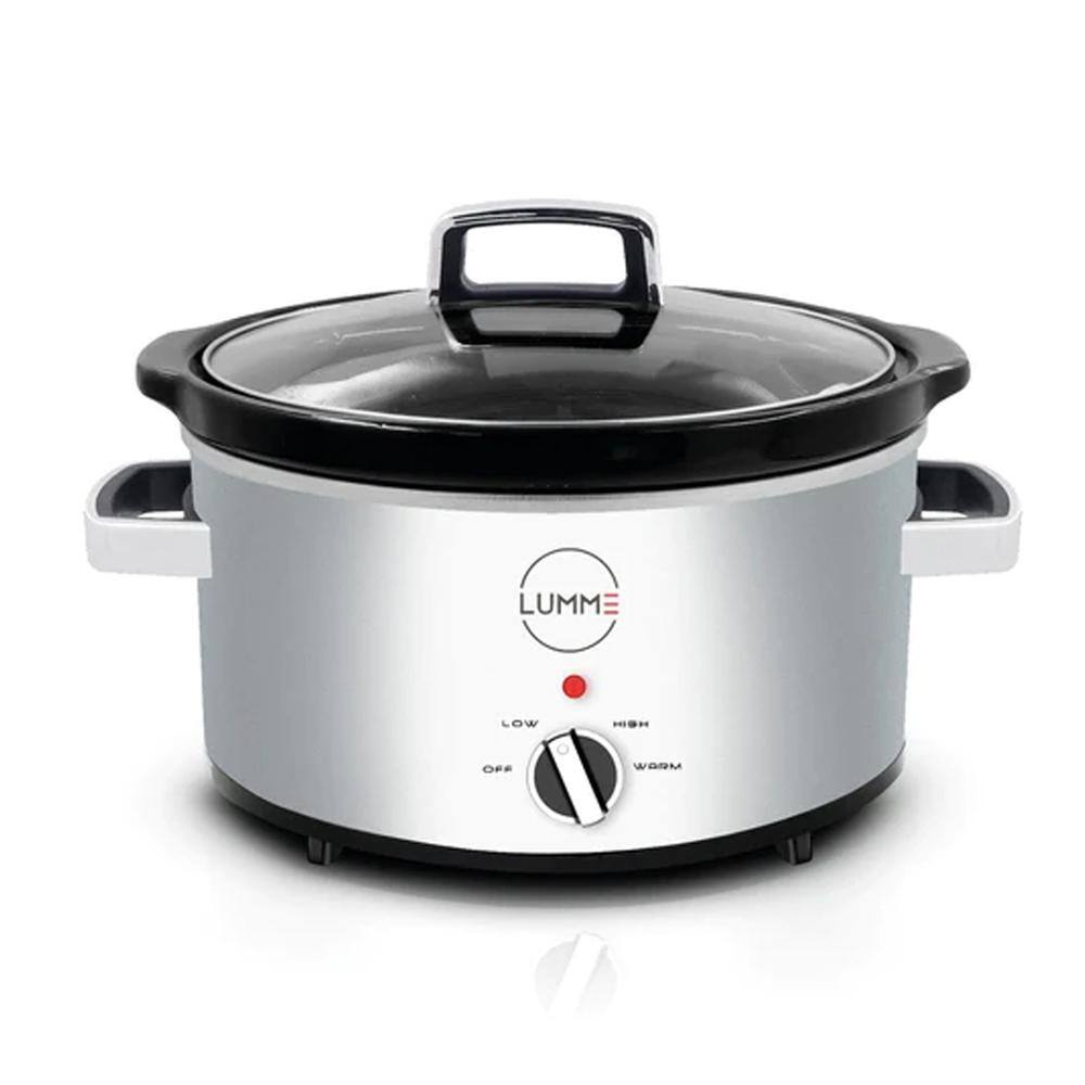 Lumme 4 Qt. Chrome and Black Slow Cooker with Glass Lid and Temperature ...