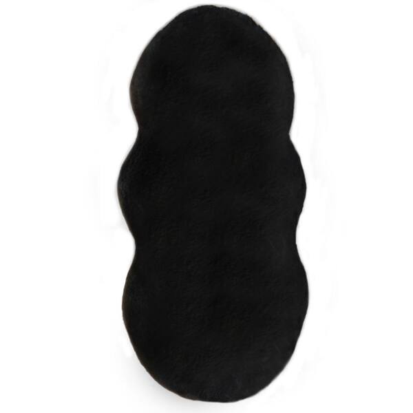 Latepis Mmlior Black 2 ft. x 4 ft. Soft Faux Rabbit Fur Specialty Area ...