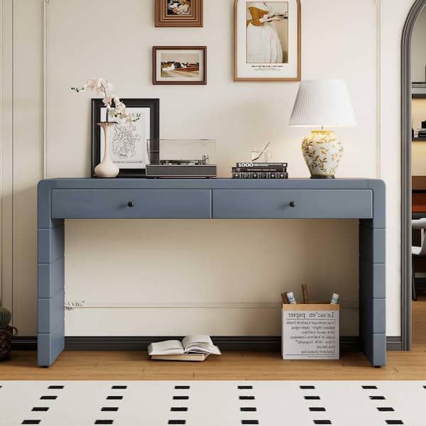 Polibi 55 in. Navy Rectangle Wood Console Table Entryway Table RS519 ...