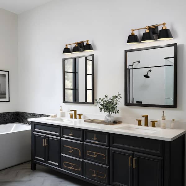 LNC Modern 24.6 in. 3-Light Black Vanity Light with Bell LNC Modern 24.6 in. 3-Light Black Vanity Light with Bell