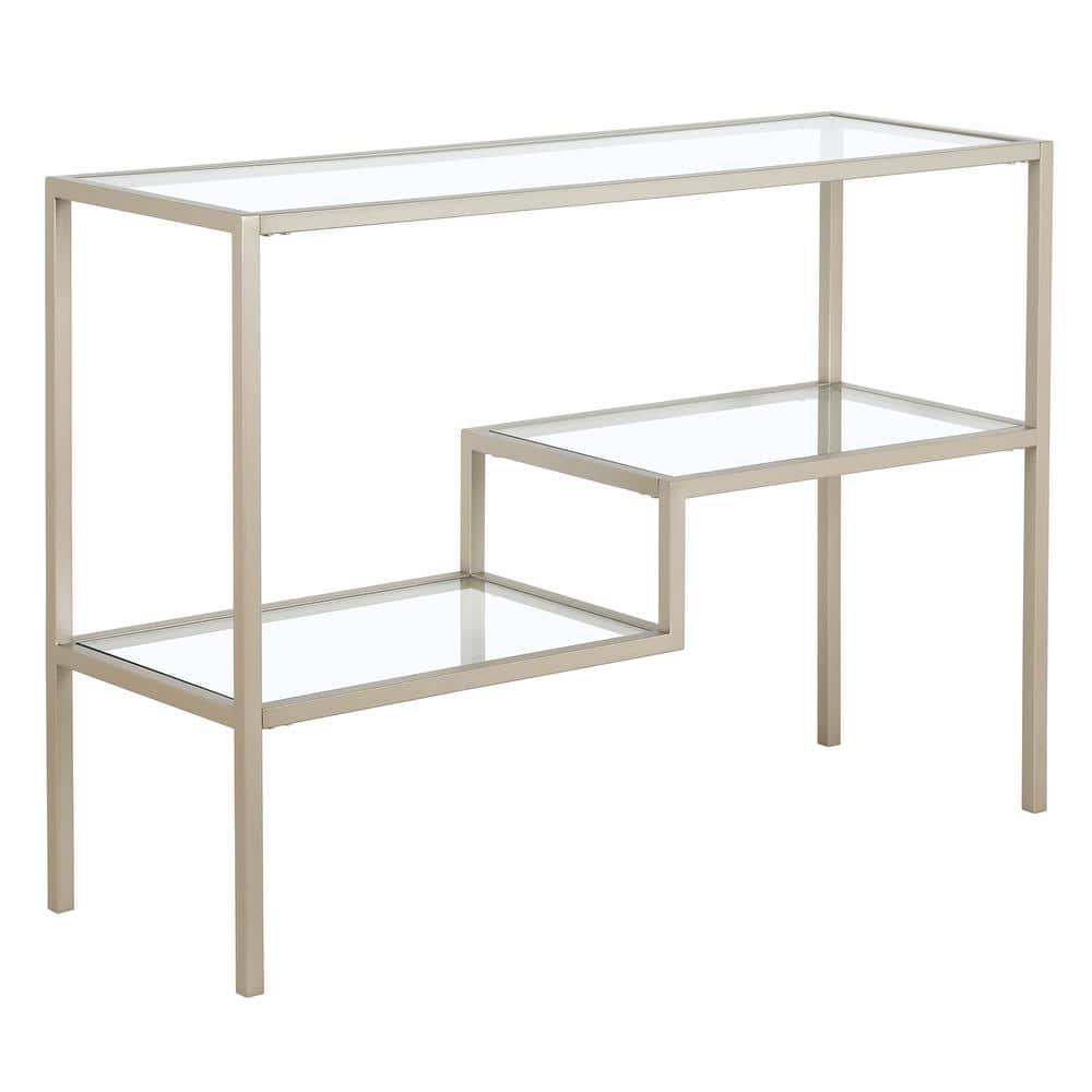 Meyer&Cross Lovett 42 in. Satin Nickel Rectangle Glass Console Table ...