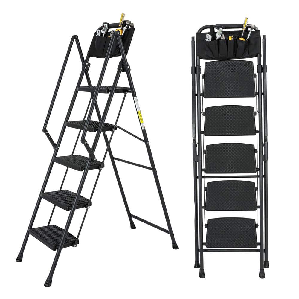 maocao hoom 5ft. Reach, 5-Step Foldable Multi-Purpose Light Weight Ladder with Wide Anti Slip ...