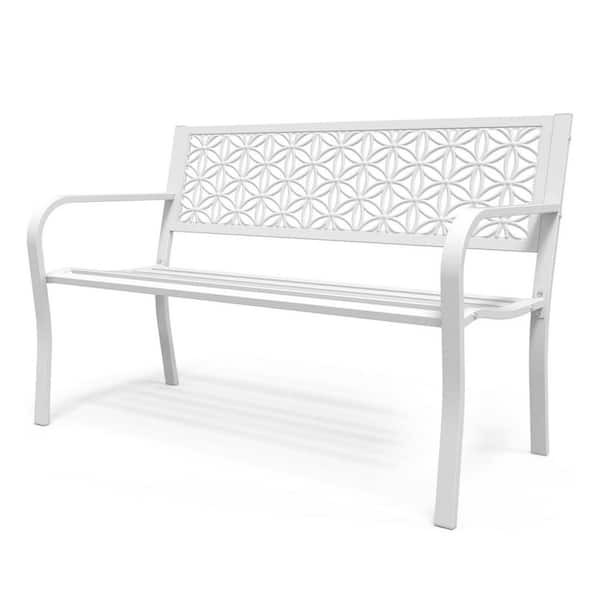 50". White Metal outdoor Bench L0DNXGFQLH - The Home Depot