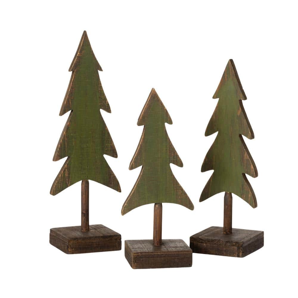 SULLIVANS 12 in. , 13.5 in. and 15 in. Wood Tabletop Evergreen Tree Set ...
