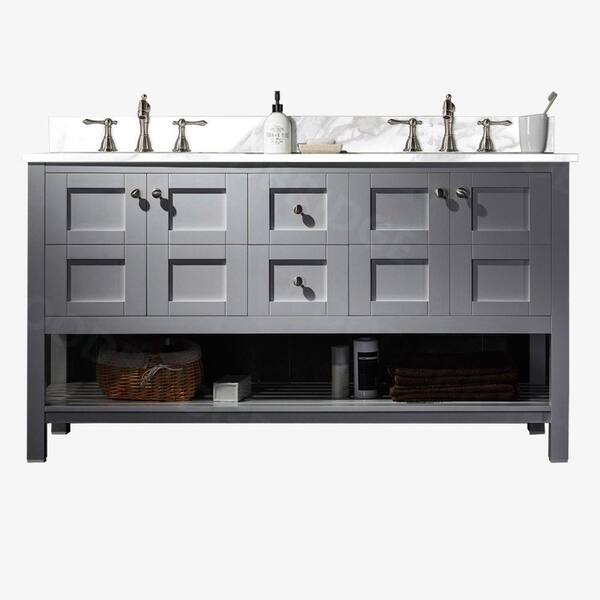 WOODBRIDGE Sydney 61 in.W x 22 in. D x 38 in. H Bath Vanity in Gray ...