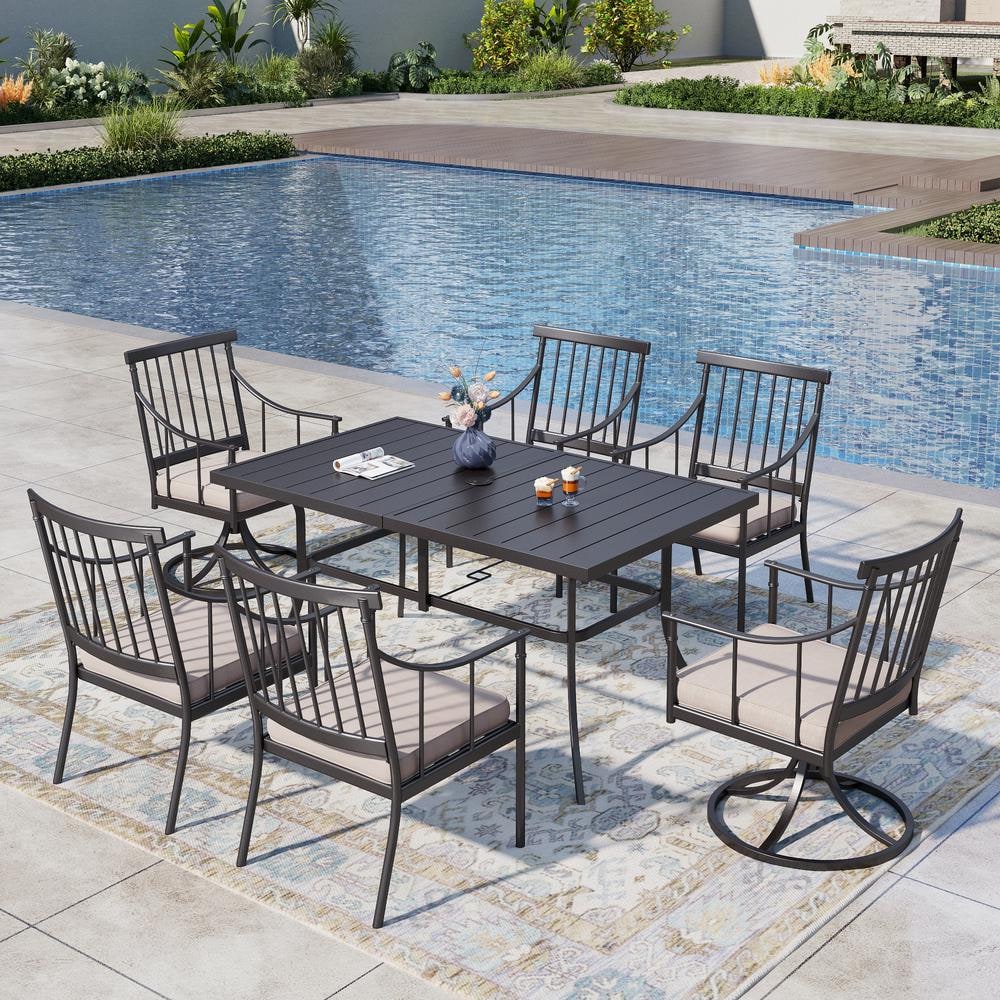 PHI VILLA 7-Piece Metal Outdoor Dining Set with Rectangle Table and ...