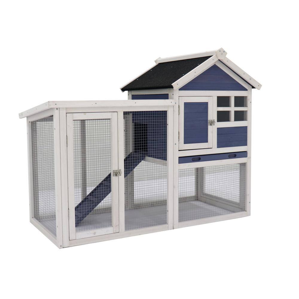 Runesay Blue Wooden Chicken Coop Hen House Rabbit Wood Hutch Poultry ...