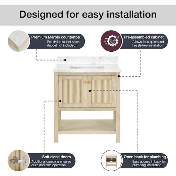 Home Decorators Collection Arcott 31 in. Single Sink Fluted Natural ...