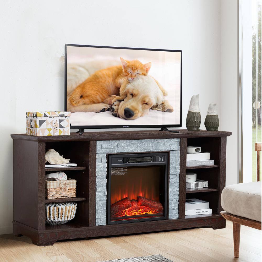 SUNRINX 58 in. W Freestanding Wooden Modern Electric Fireplace TV Stand ...