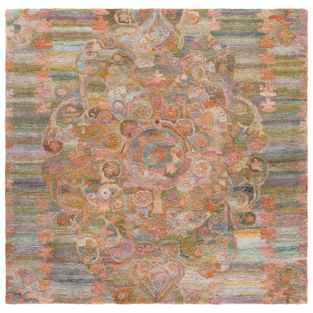 SAFAVIEH Marquee 6 ft. x 6 ft. Rust/Green Abstract Distressed Floral ...