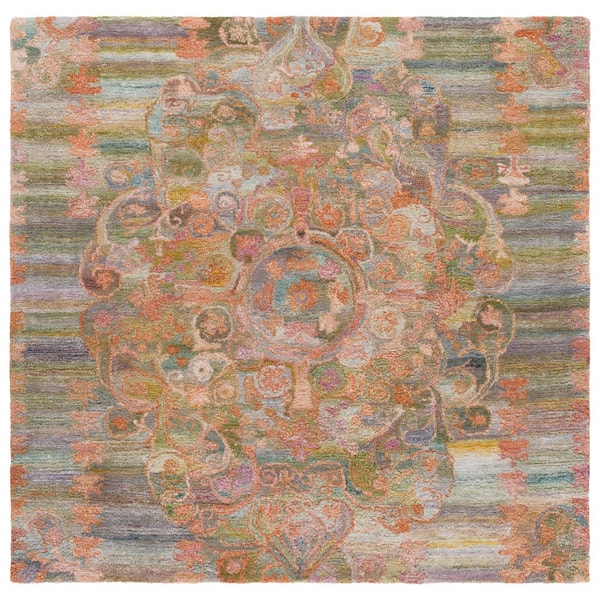 SAFAVIEH Marquee 6 ft. x 6 ft. Rust/Green Abstract Distressed Floral ...