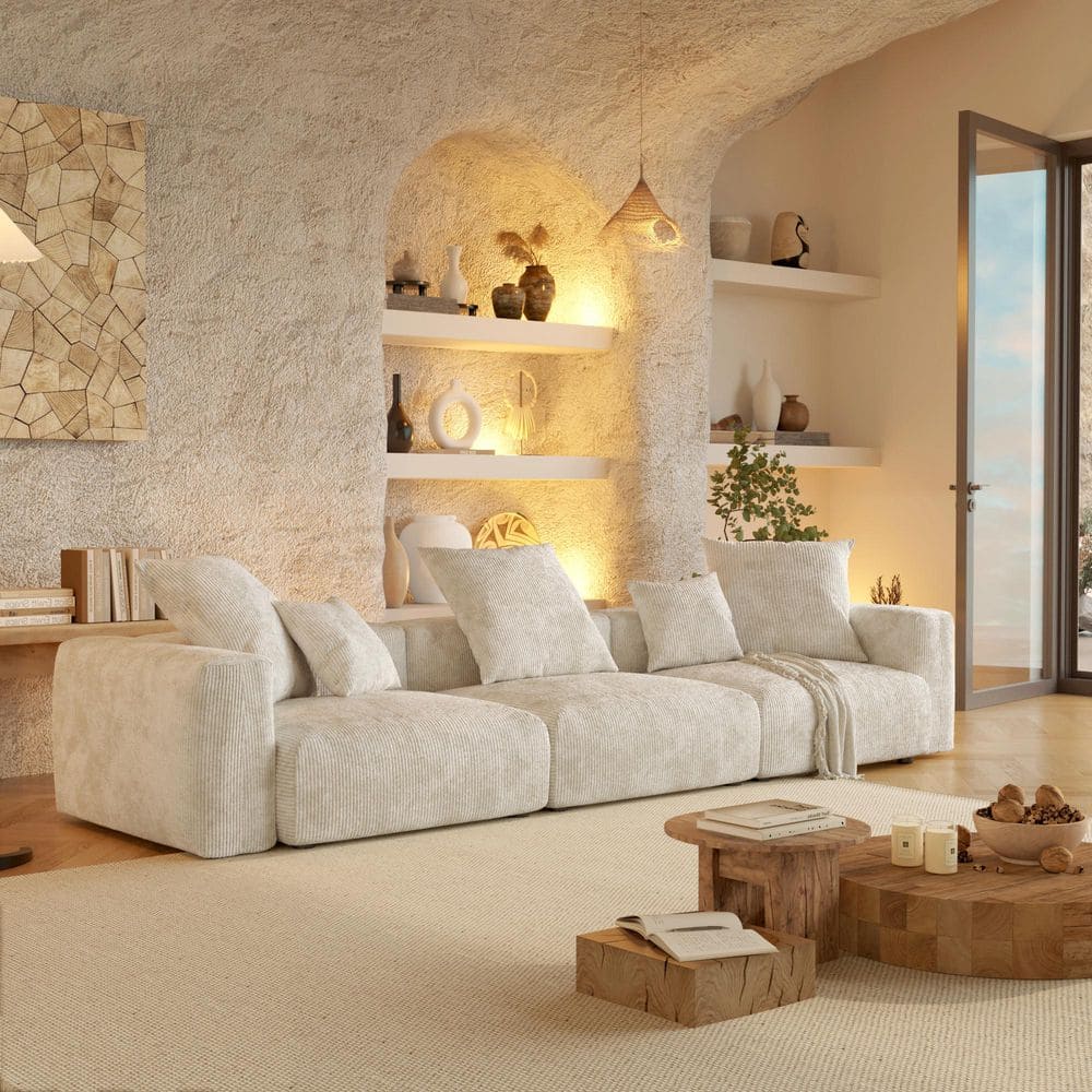 Magic Home Modern 142 in. Square Arm Corduroy Modular Oversized Floor 3 ...