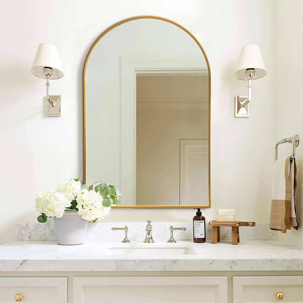 Wall Aluminum Slim Frame Bathroom Mirrors Gold 24 in. W x 36 in. H ...