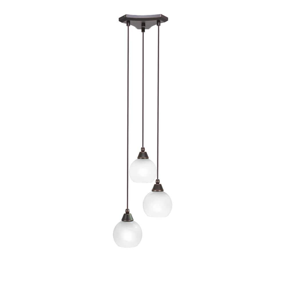 Condor 3 Light Dark Granite, Cluster Pendant Light with 5.75 in. White ...