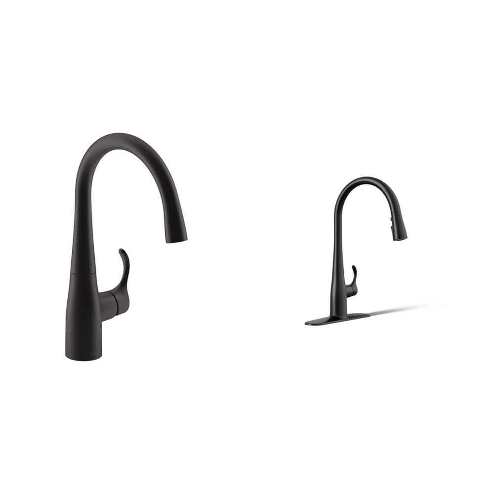 KOHLER Simplice Matte Black Bar Faucet and Pull-Down Kitchen Faucet ...