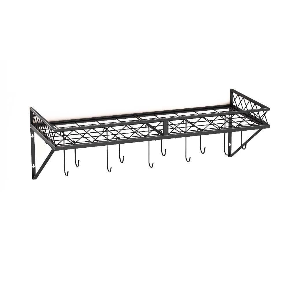 AULEDIO 27 in. Black Wall Mounted Kitchen Pot Rack with 10-Hooks CF ...