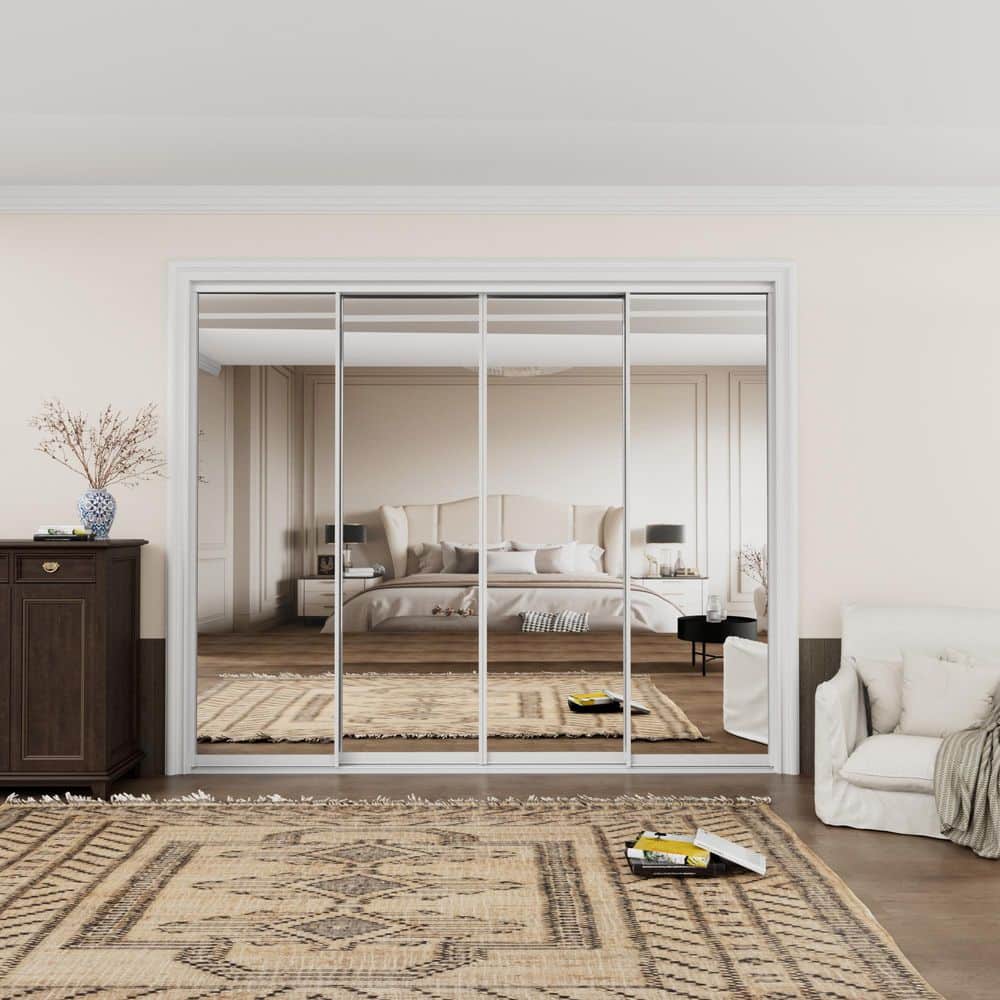 EH PUERTA 96 in. x 80 in. 1-Lite White Mirrored Glass and Aluminum ...
