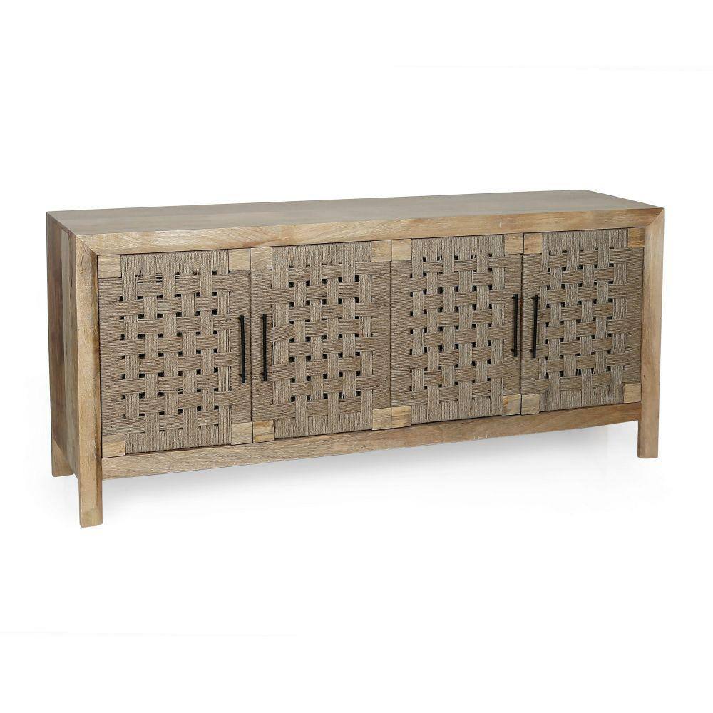 Benjara Brown Wood Top 7 in. Sideboard with 2 Jute Woven Doors BM284939 ...