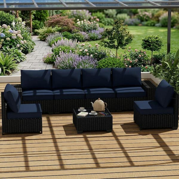Brown 7-Piece All-Weather Wicker Outdoor Sectional Set, Patio Rattan ...