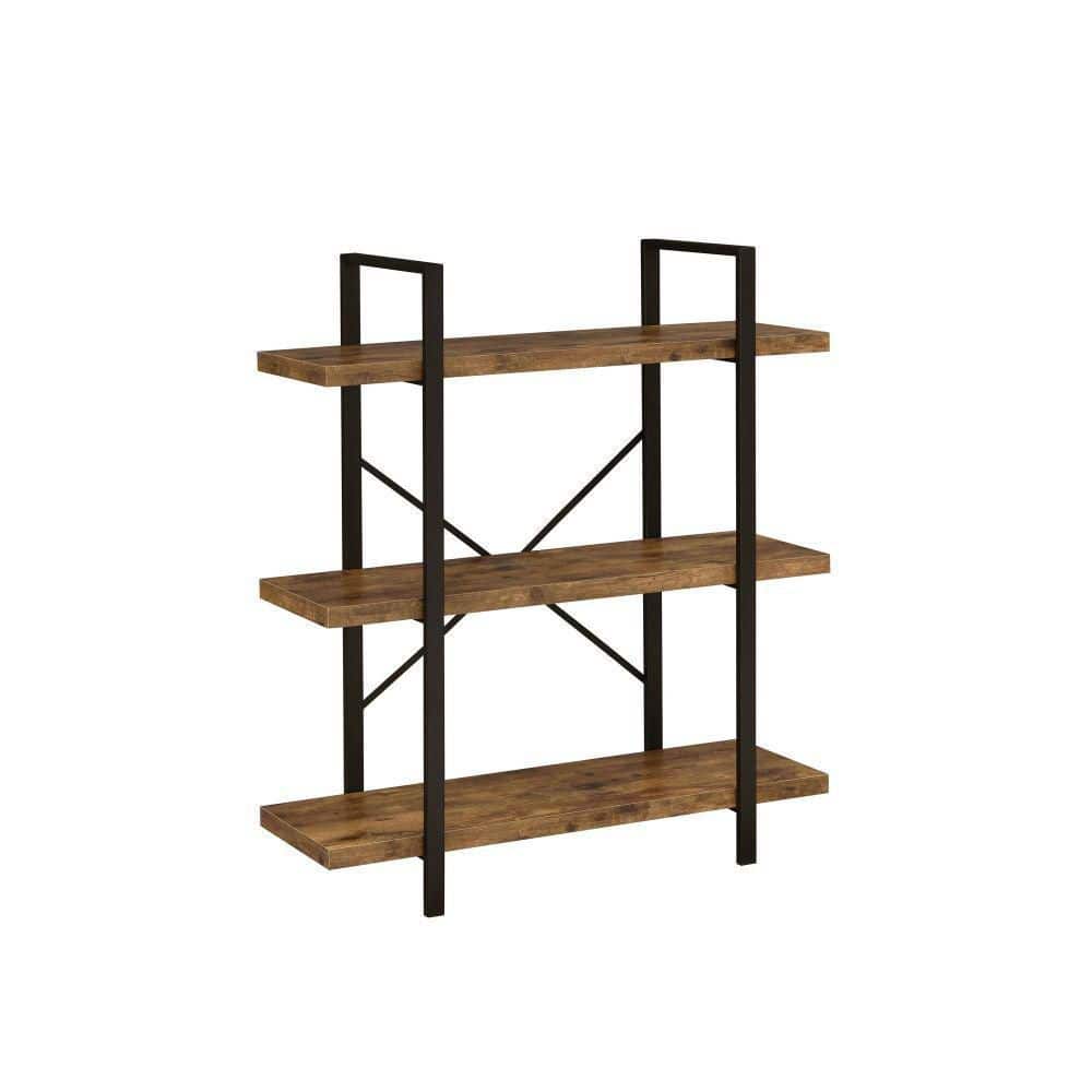 Benjara Ana 12.5 in. Rustic Brown and Black 3-Shelves Crossed Metal ...