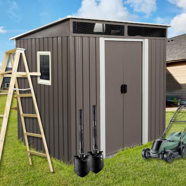 Coporesell 6 ft. x 5 ft. Metal Shed with Window Transparent Plate and ...