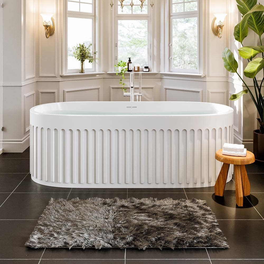 Eviva Cascade 67 in. X 30 in. Solid Surface Soaking Bathtub with Center ...