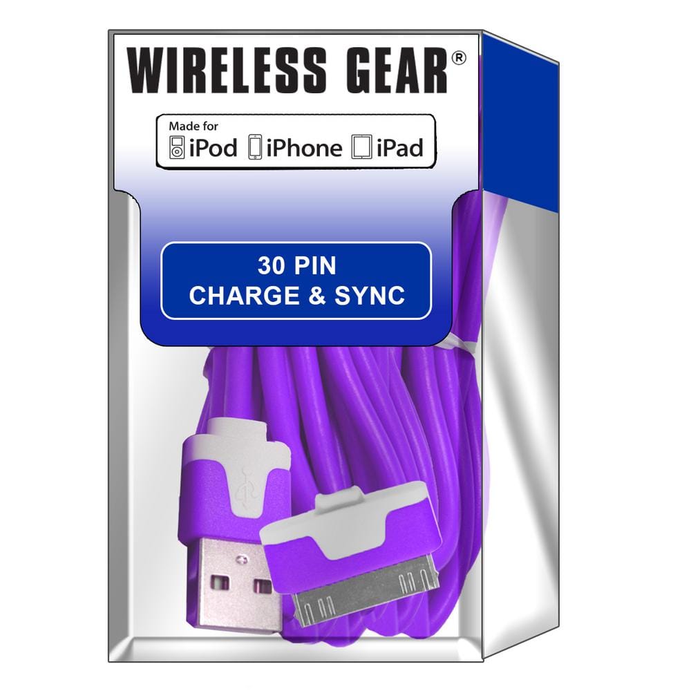 Wireless Gear Apple 30-Pin Sync and Charge Cable MFI in Purple BL1952 ...
