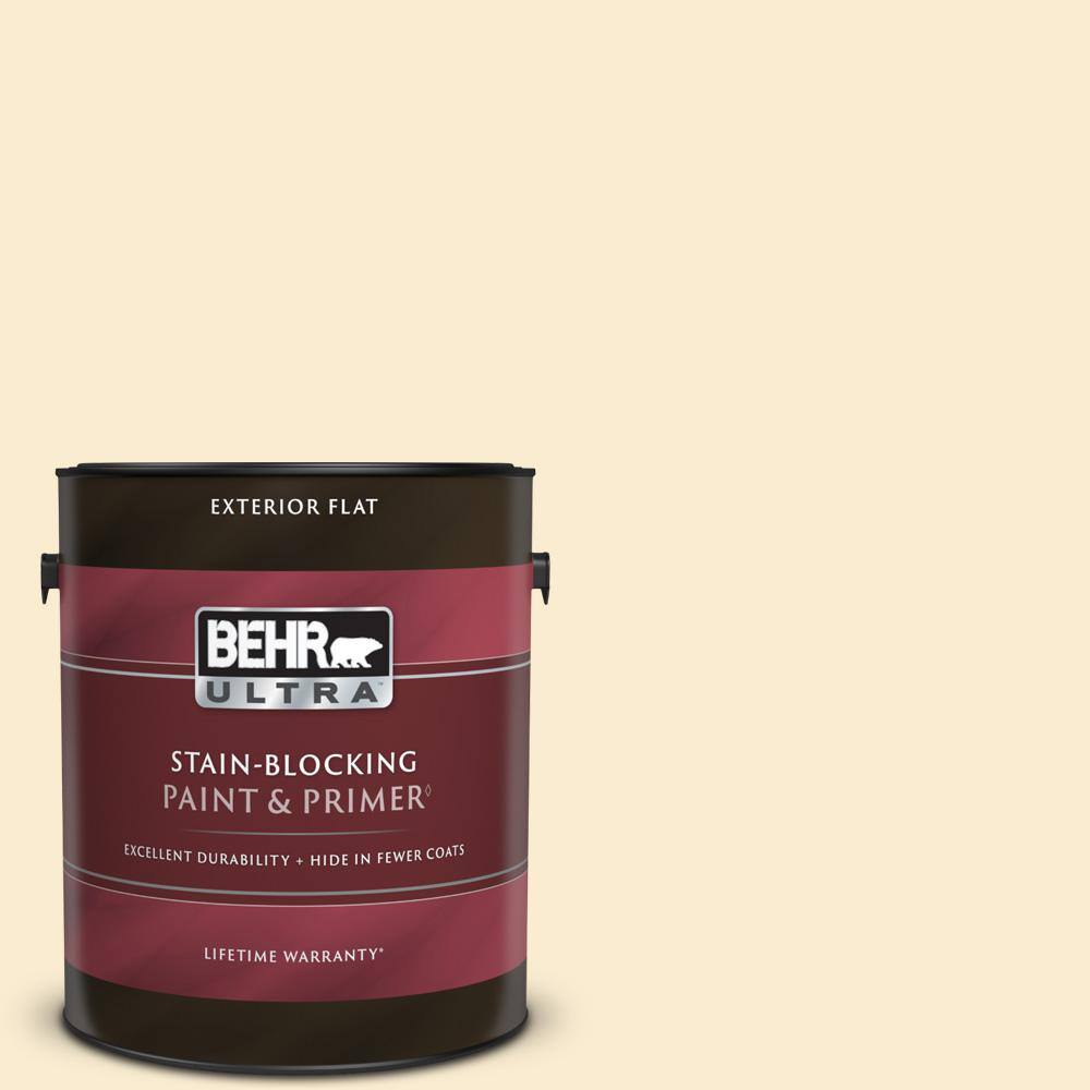 BEHR ULTRA 1 gal. #OR-W04 Nice Cream Flat Exterior Paint & Primer ...