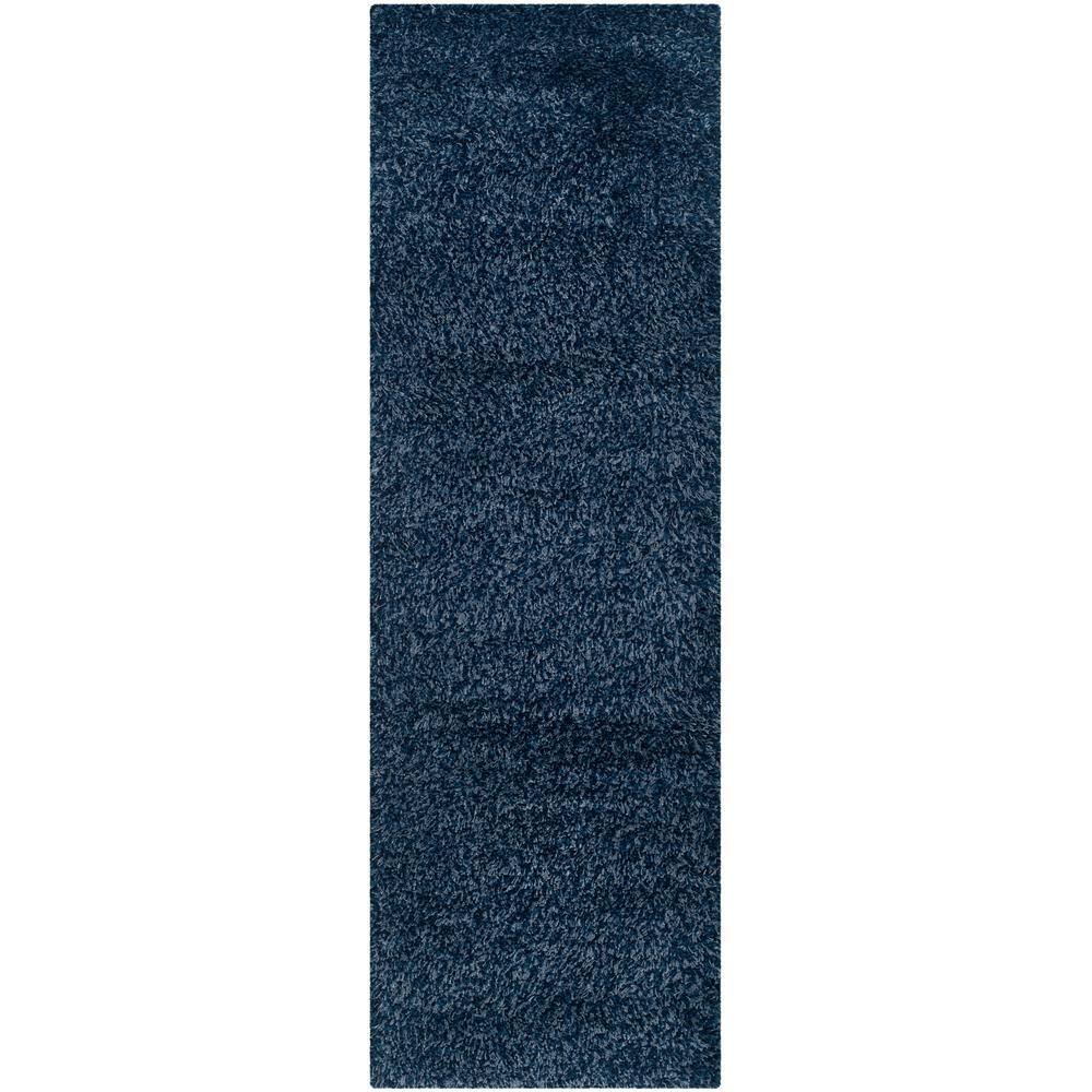 SAFAVIEH California Shag Navy 2 ft. x 7 ft. Solid Runner Rug SG151-7070 ...