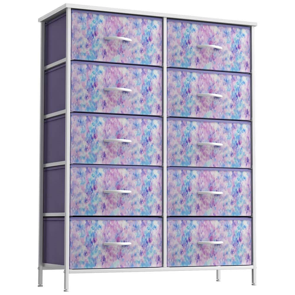 Sorbus 10-Drawer Multi-Colored Tie-Dye Purple Dresser Steel Frame Wood ...