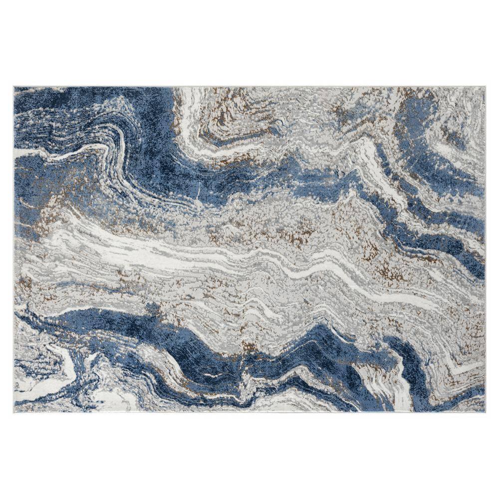 LUXE WEAVERS Marble Collection Blue 2x3 Modern Abstract Polypropylene ...