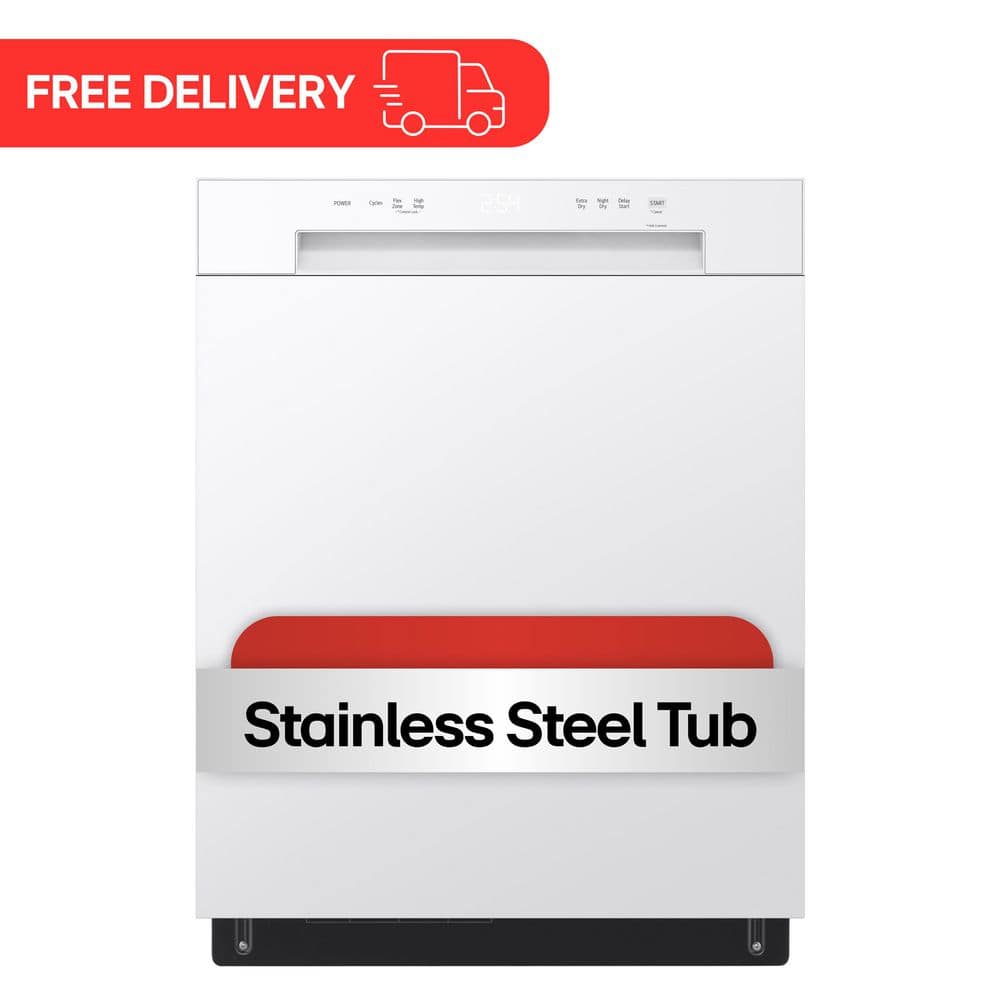 LG 24 in. White Front Control Dishwasher with Stainless Steel Tub and ...